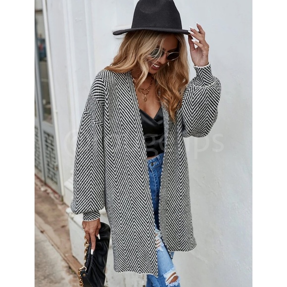 Rouge! | Sweaters | Knit Chevron Open Cardigan Bishop Sleeves Hip ...